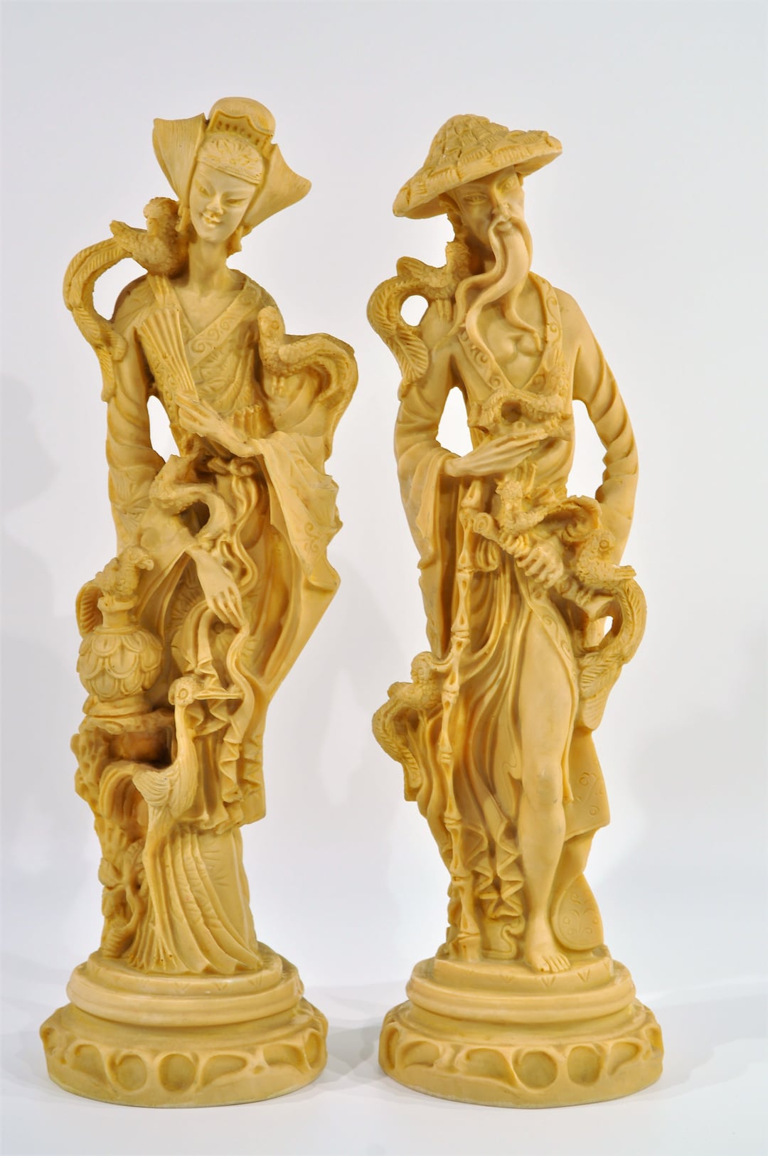 Large Asian Couple Classic Figure Sculpture /oriental Statue Man ...