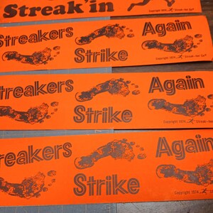 1974 Bumper Stickers Streakers Strike Again Keep on Streaking Neon ...