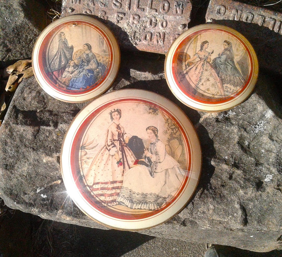 Set 3 Antique Peter Watson Studio Convex Bubble Glass Pictures ...