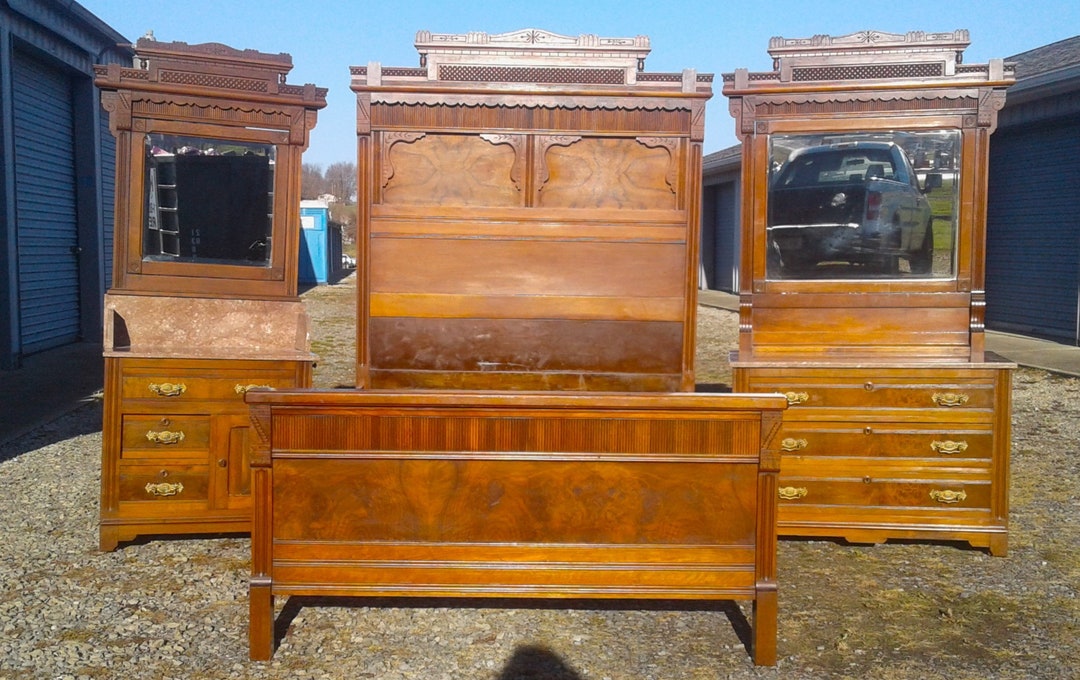 Antique Walnut Victorian 3 Piece Bedroom Set With Chocolate Marble ...