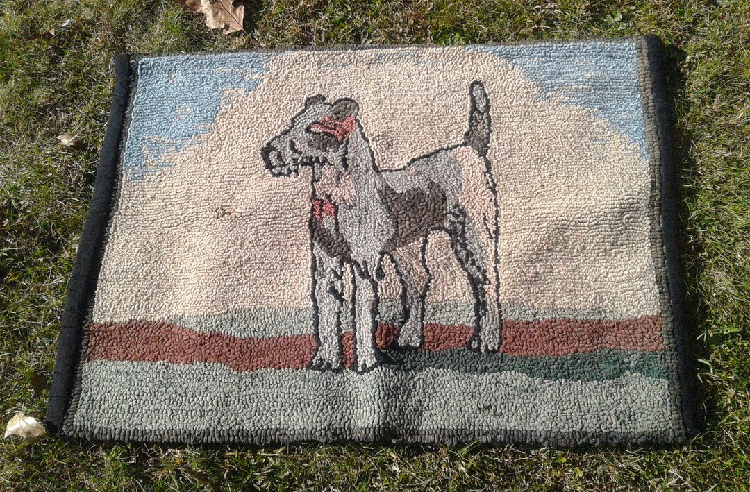 Antique Terrier Dog Hooked Rug Wall Hanging Hand Made 1930s - Etsy