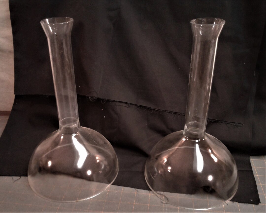 2 Vintage Lab Glass Long Stem Round Top Bowl Funnels for Chemistry or ...