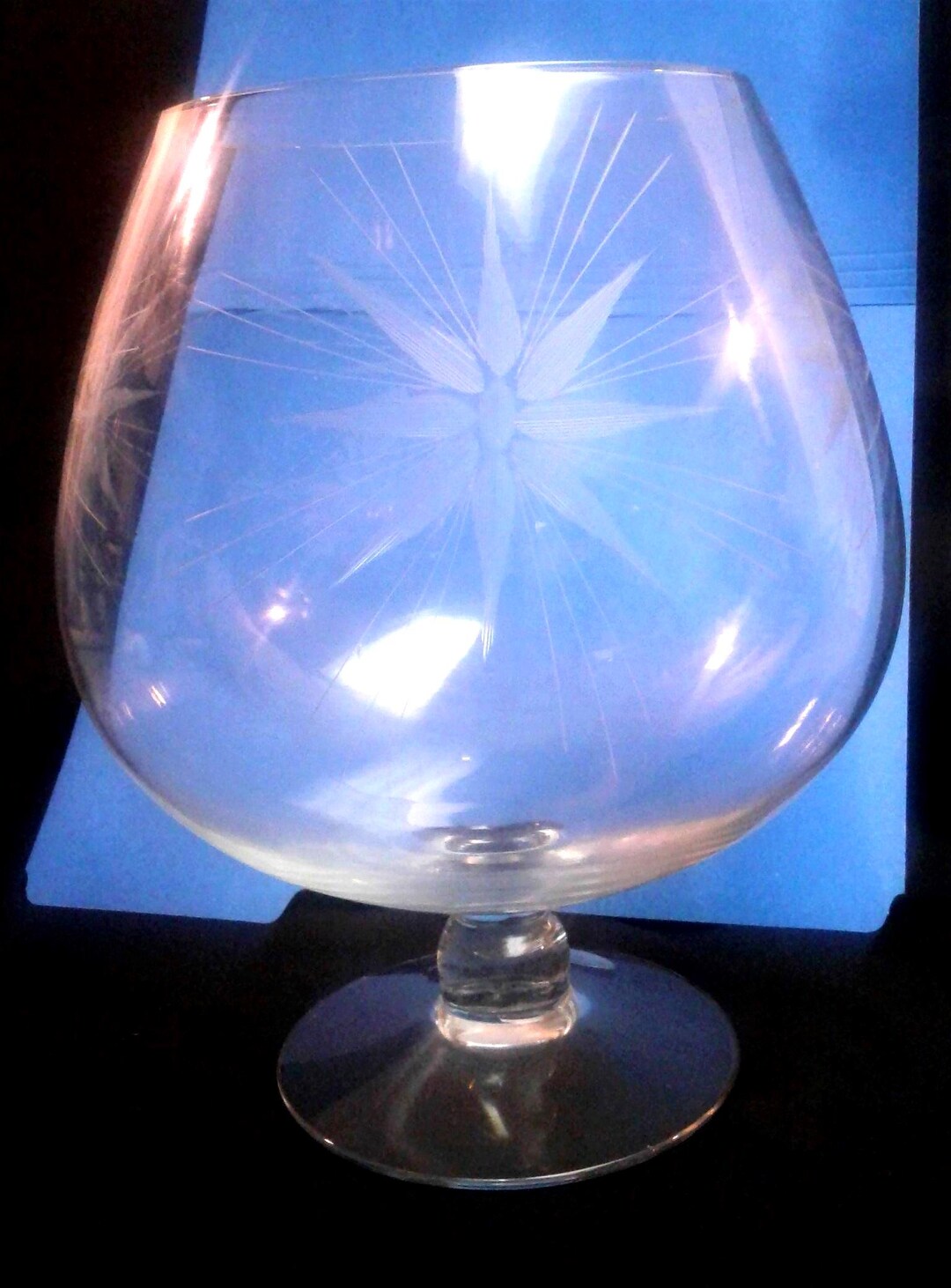 Vintage Large Brandy Snifter Wheel Cut Star or Flower Design Clear ...