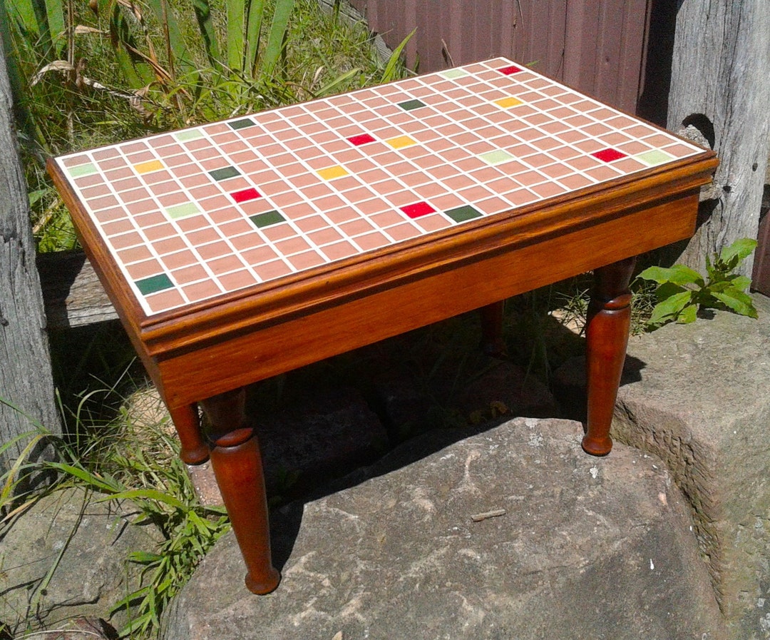 Vintage Tile Top Wooden Foot Stool Hand Crafted Folk Art 1970s - Etsy