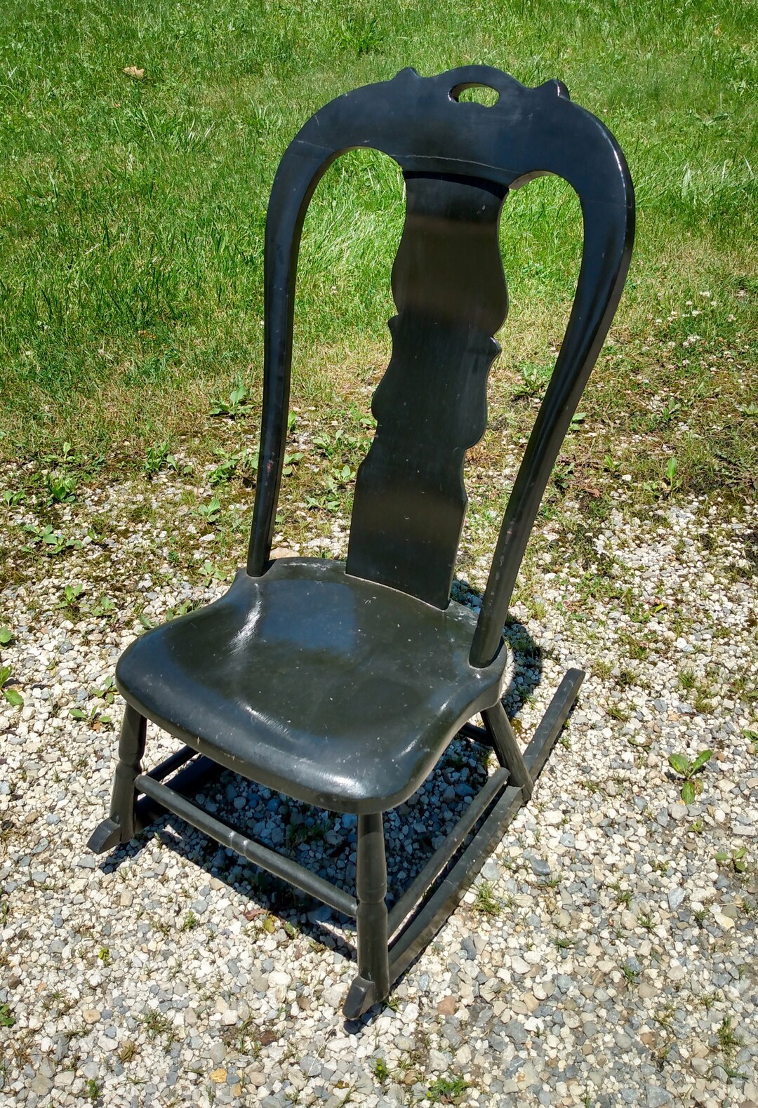 Antique Sewing Rocker With Tall Balloon Back W Plank Seat 1860s - Etsy