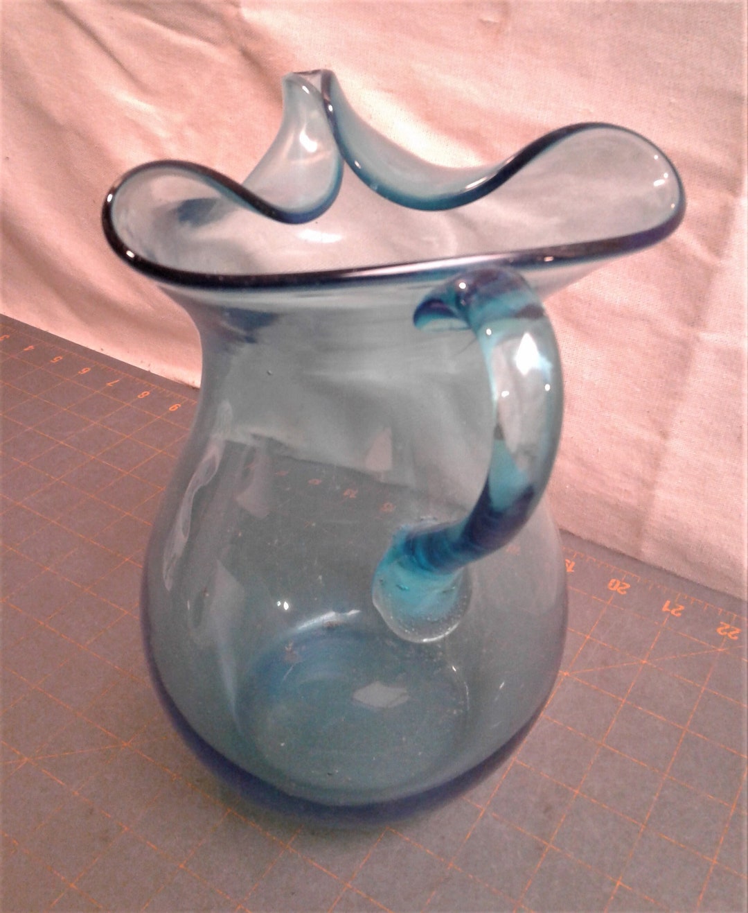 Vintage Empoli Italy Aqua Blue Glass Ice Pitcher W Folded Top - Etsy