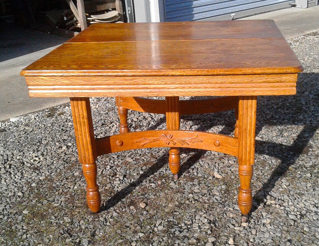 Antique Oak Square Extension Dining Table or Library Table W 3 Leaves - Etsy