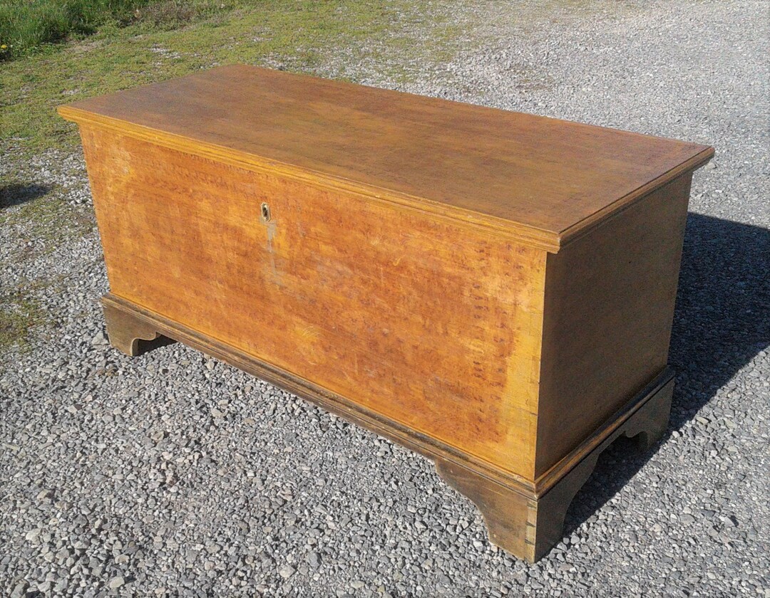 Antique Mustard Sponge Grain Painted Blanket Box 1840s Era Hidden ...