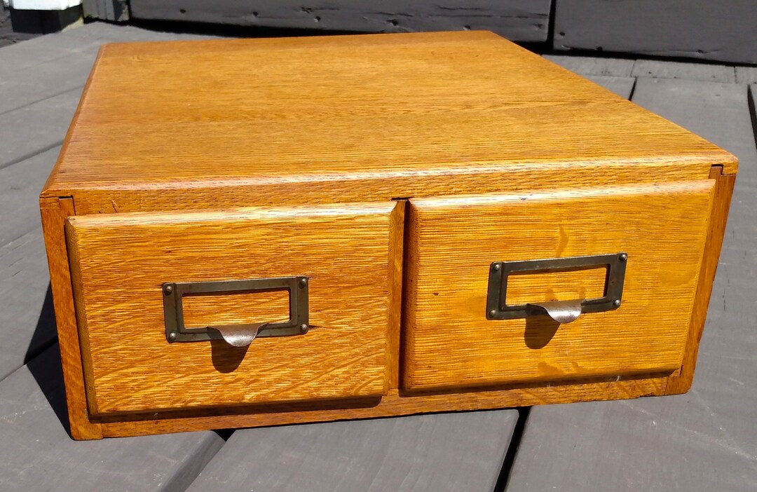 Antique Oak Desk Top Card File Cabinet With 2 Drawers 1930s Era - Etsy
