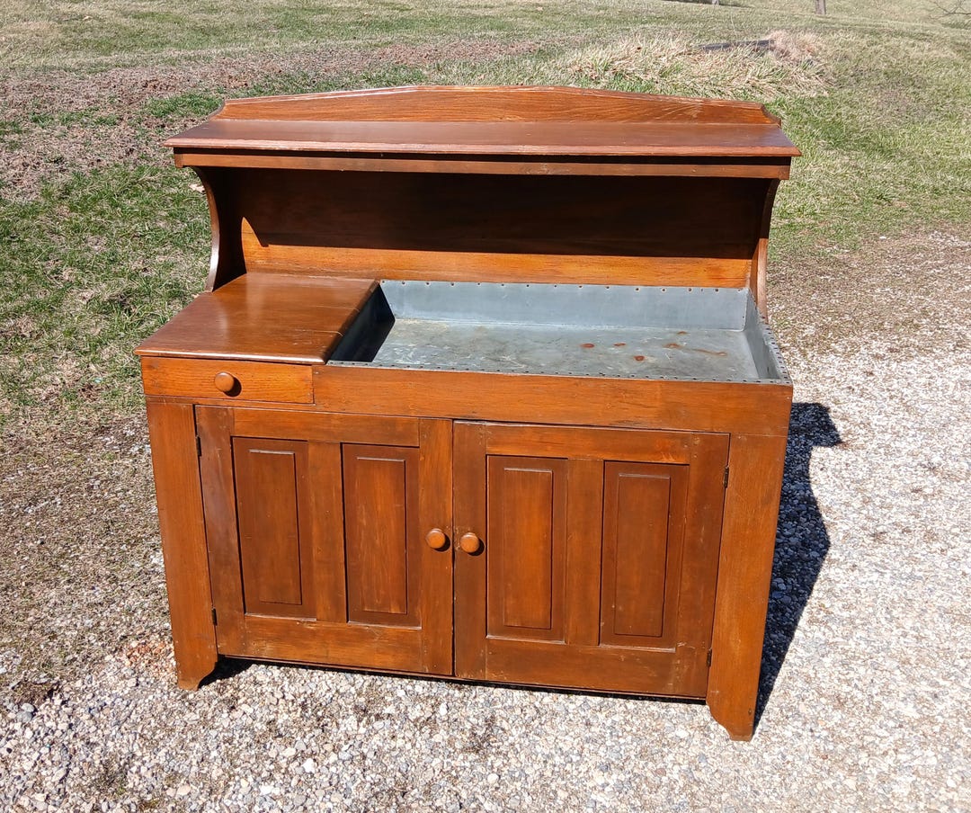 Antique High Back Dry Sink Poplar Wood With Zinc Lined Well 1860s Era ...