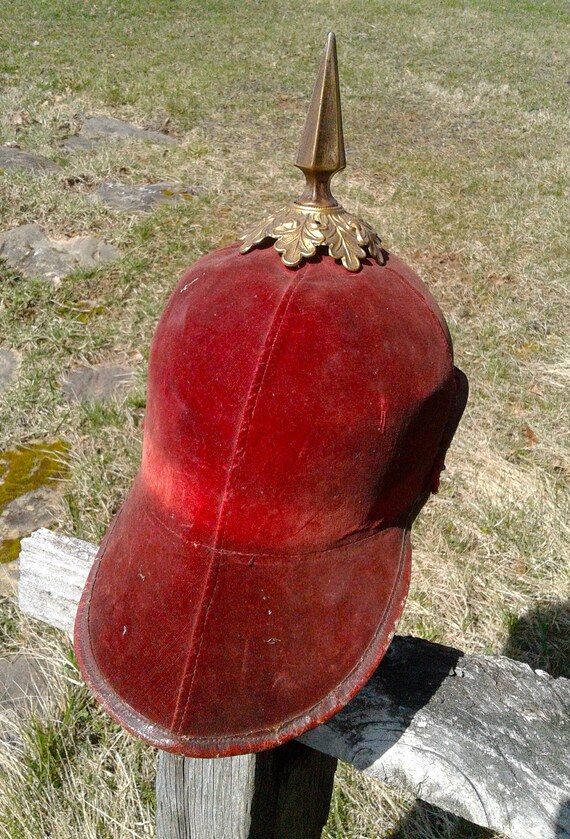 Antique Masonic Style Red Velvet Military Dress Hat w… - Gem