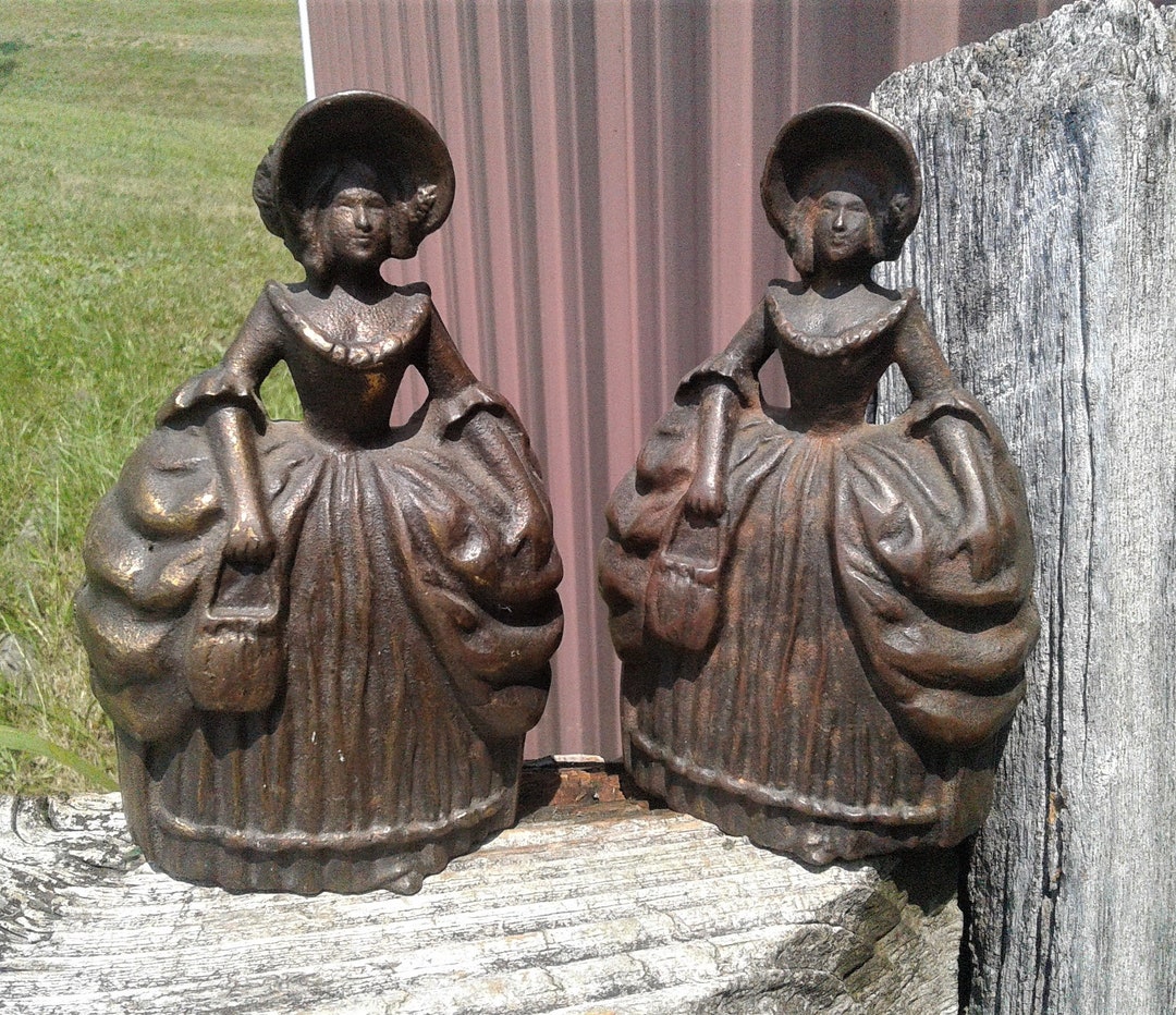 Antique Pair Colonial Lady Bookends Cast Iron W Brass Flashing - Etsy