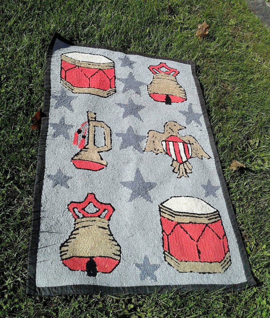Vintage Hooked Rug Hand Made Eagle Drums Bells Bugle 1940s Era - Etsy