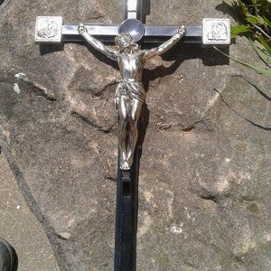 Retro Black and Silver Plastic Crucifix by Molded Products Corporation ...