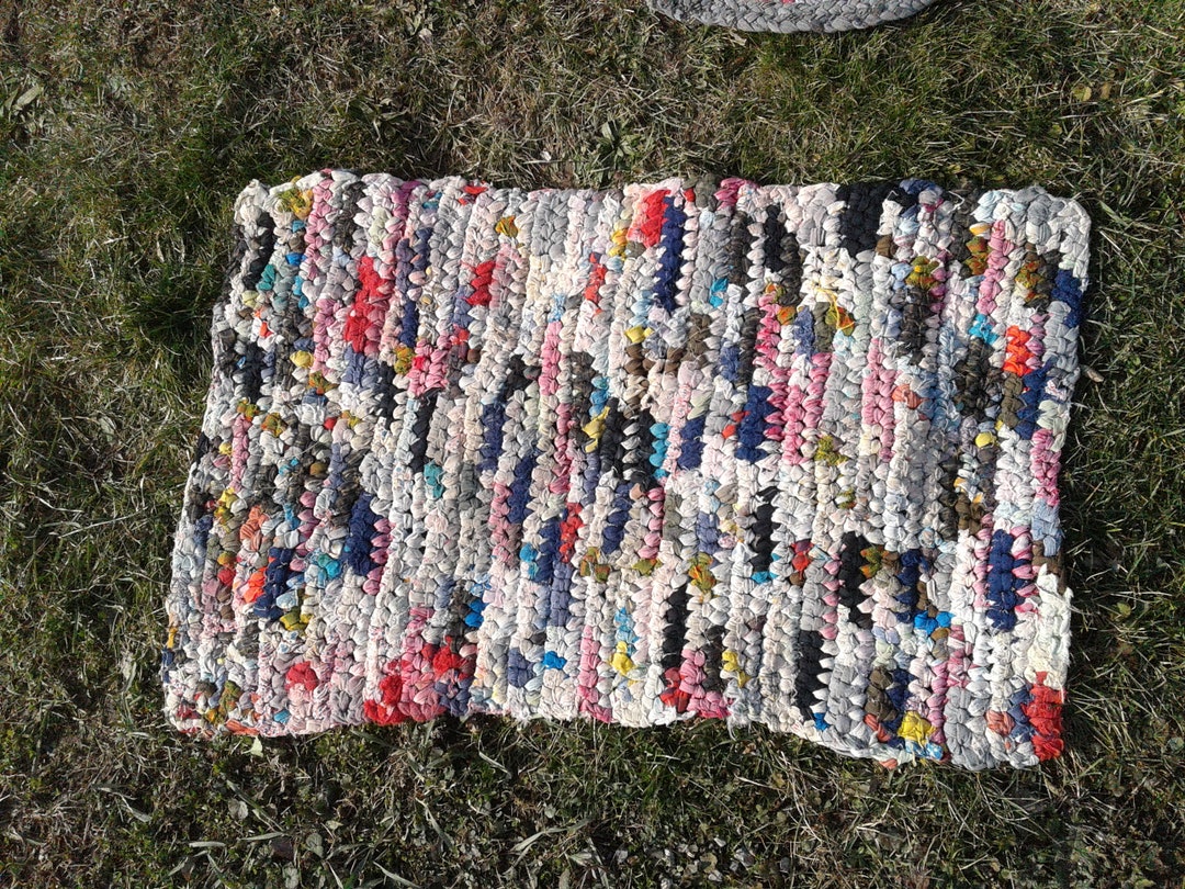 Vintage Crochet Rag Rug Multi Colors - Etsy