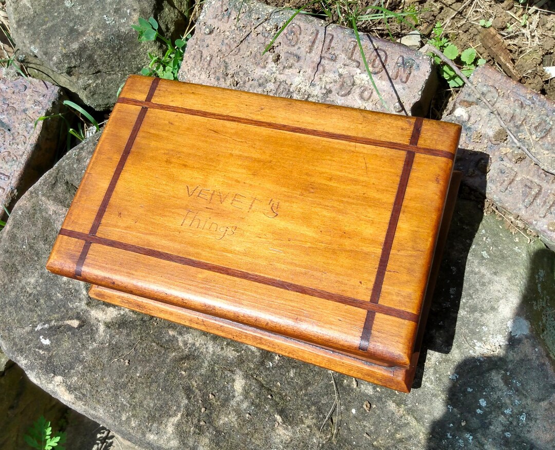 Antique Maple Wood Box With Walnut Inlaid Jewelry Box Trinket Box - Etsy