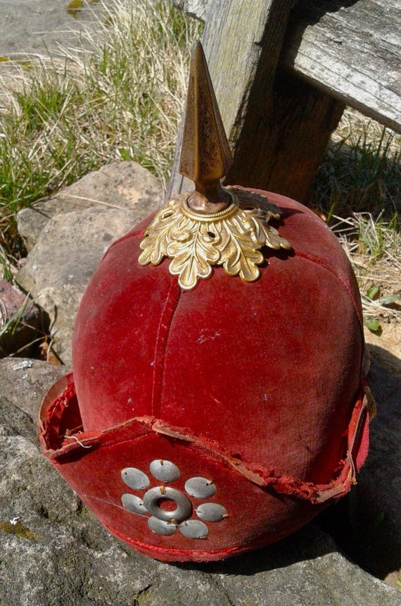Antique Masonic Style Red Velvet Military Dress Hat w… - Gem