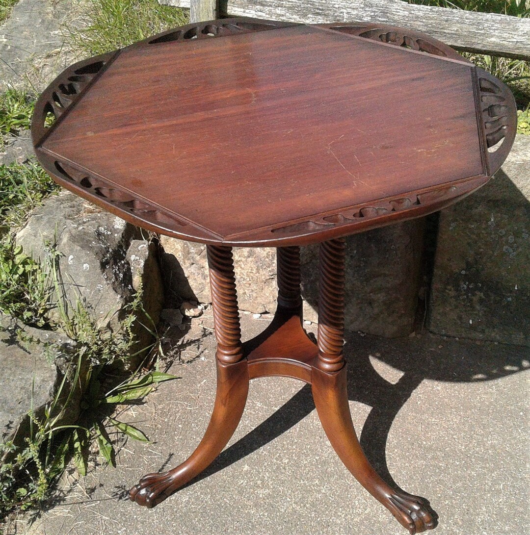 Antique Victorian Mahogany Parlor Table W Claw Feet Rope Legs Pierced ...