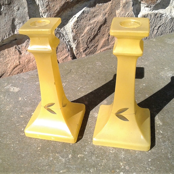 Antique Yellow Glass Candlesticks - Etsy