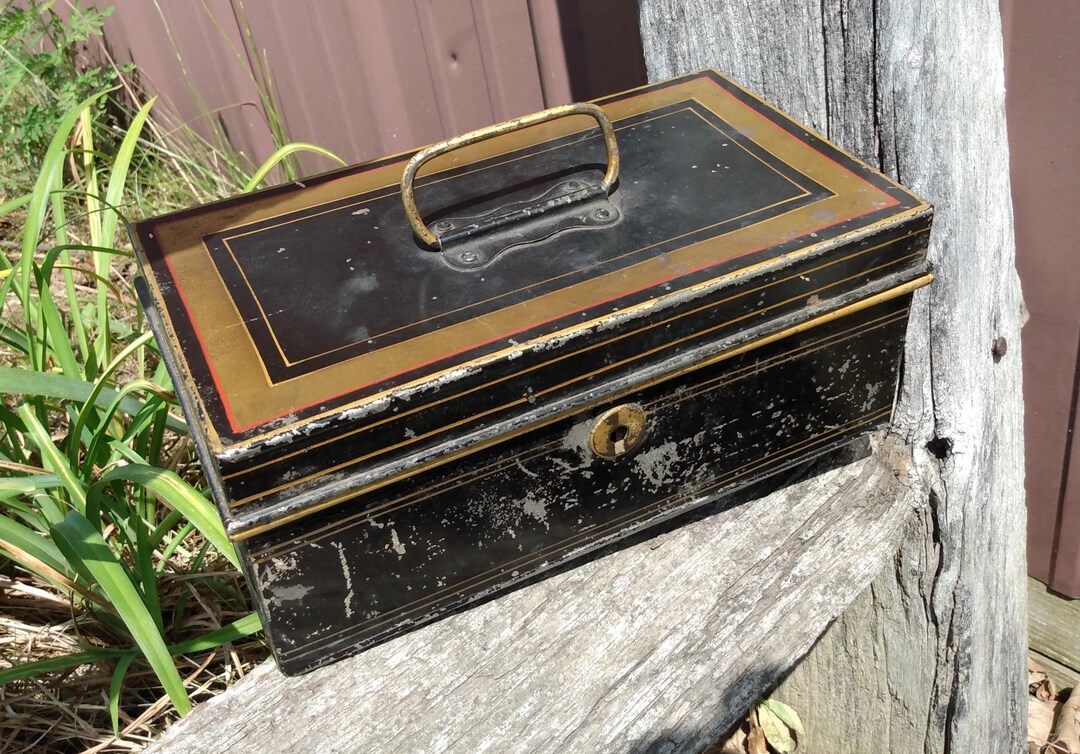 Antique Tin Document Box Black W Gold Pinstriping 1870s - Etsy