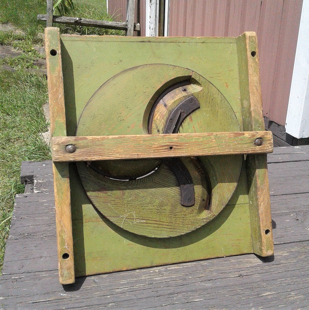 Antique Large Industrial Wooden Cabbage Slaw Cutter Half Moon Hopper W ...