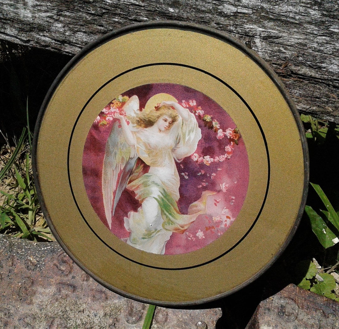 Antique Chimney Flue Round Glass Plate Cover Angel W Rose - Etsy