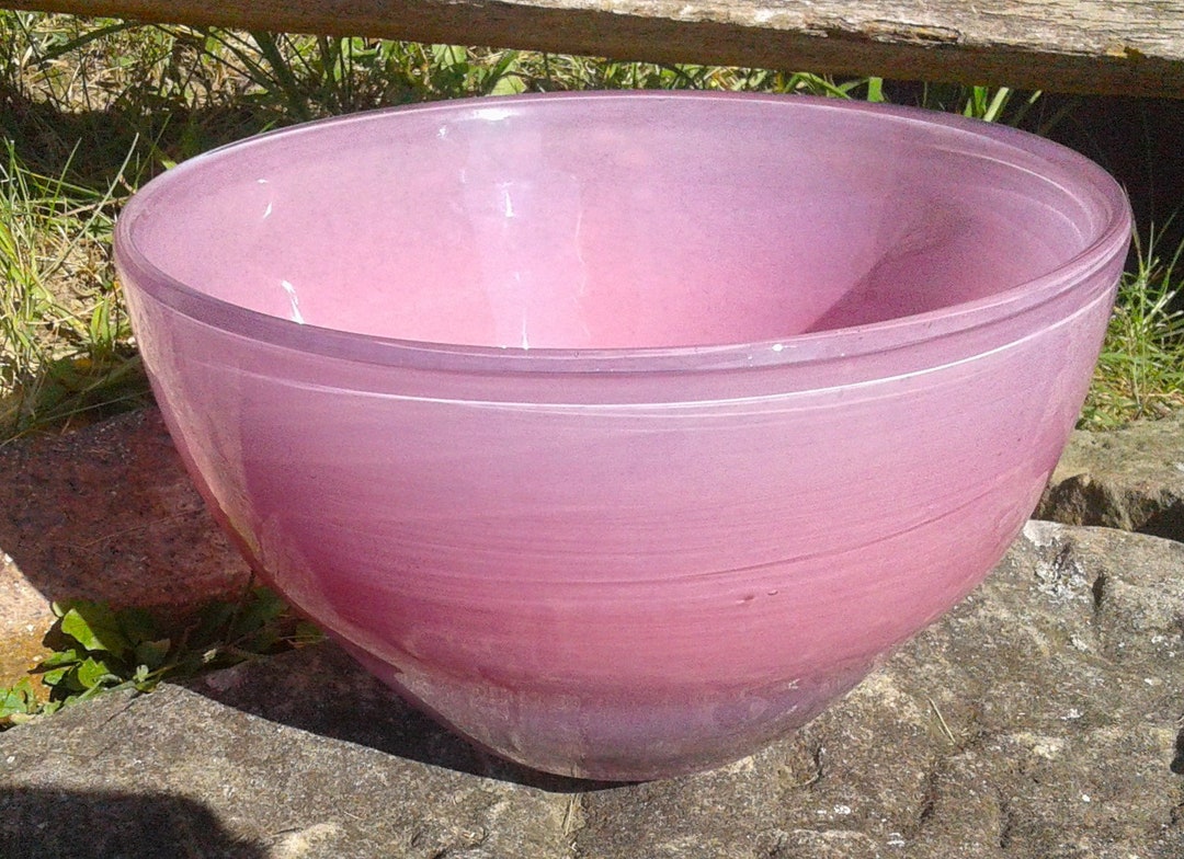 Vintage Large Pink Henry Dean Belgium Art Glass Bowl Signed Thick and ...