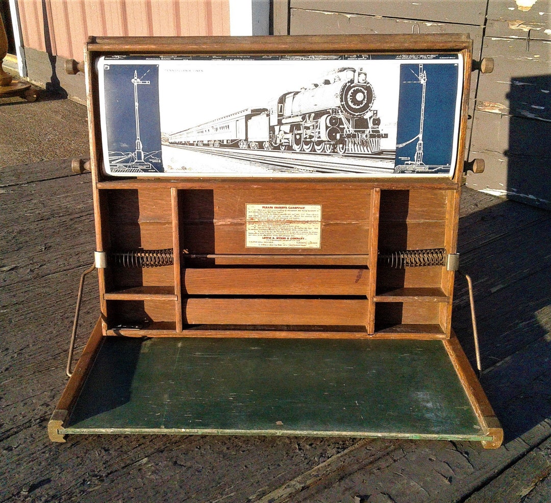 Antique Chautauqua Industrial Art Desk Lewis E Myers Oak Chalkboard Lap ...