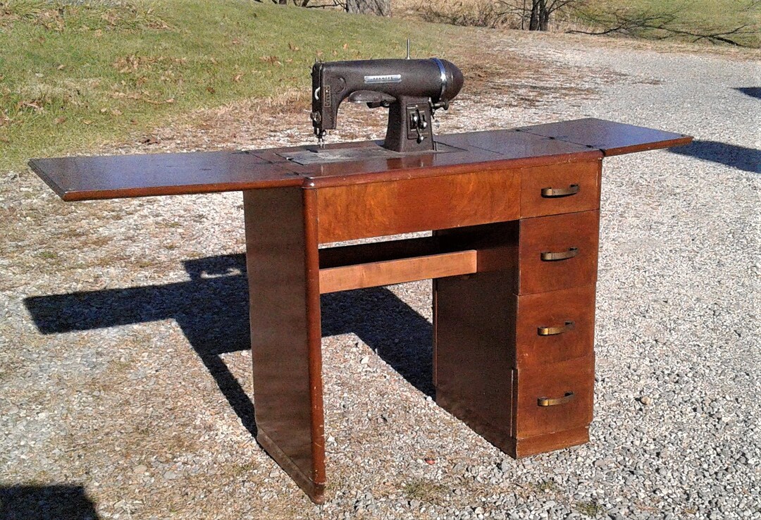 Antique Imperial Kenmore Rotary Sewing Machine W 4 Drawer Walnut ...