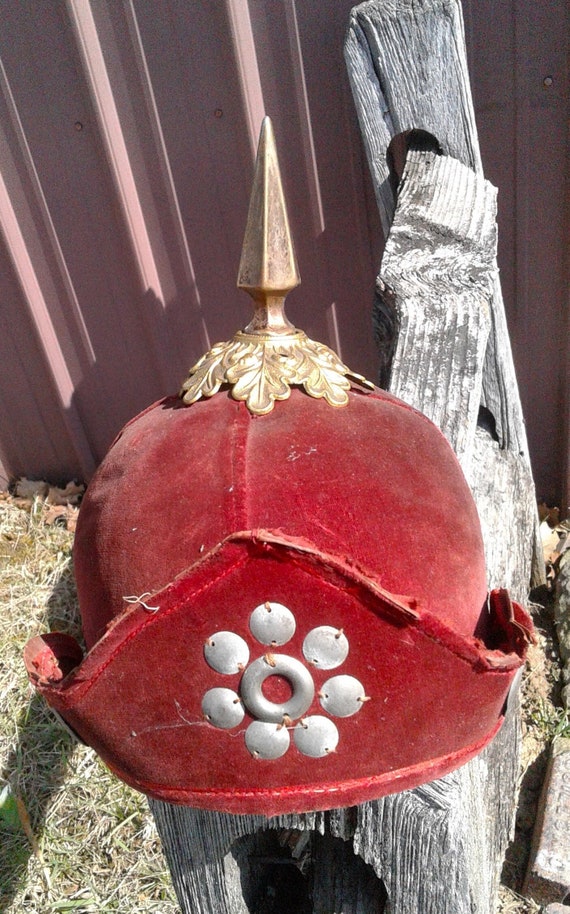 Antique Masonic Style Red Velvet Military Dress Hat w… - Gem