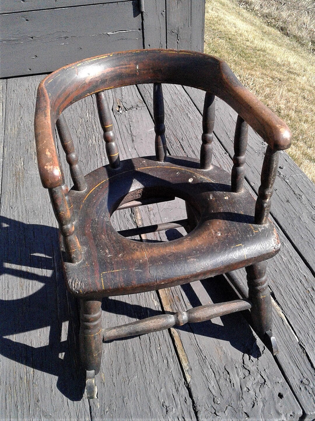 Antique Childs Barrel Back Wooden Rocking Potty Chair Grain Painted ...