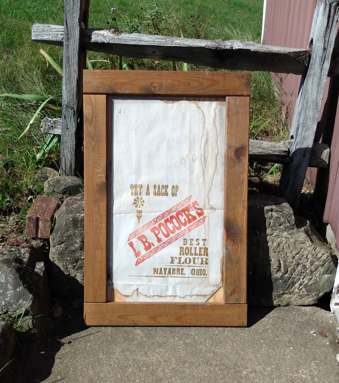 Antique Rare Wood Framed Paper Flour Sack Picture I B Pococks Navarre ...