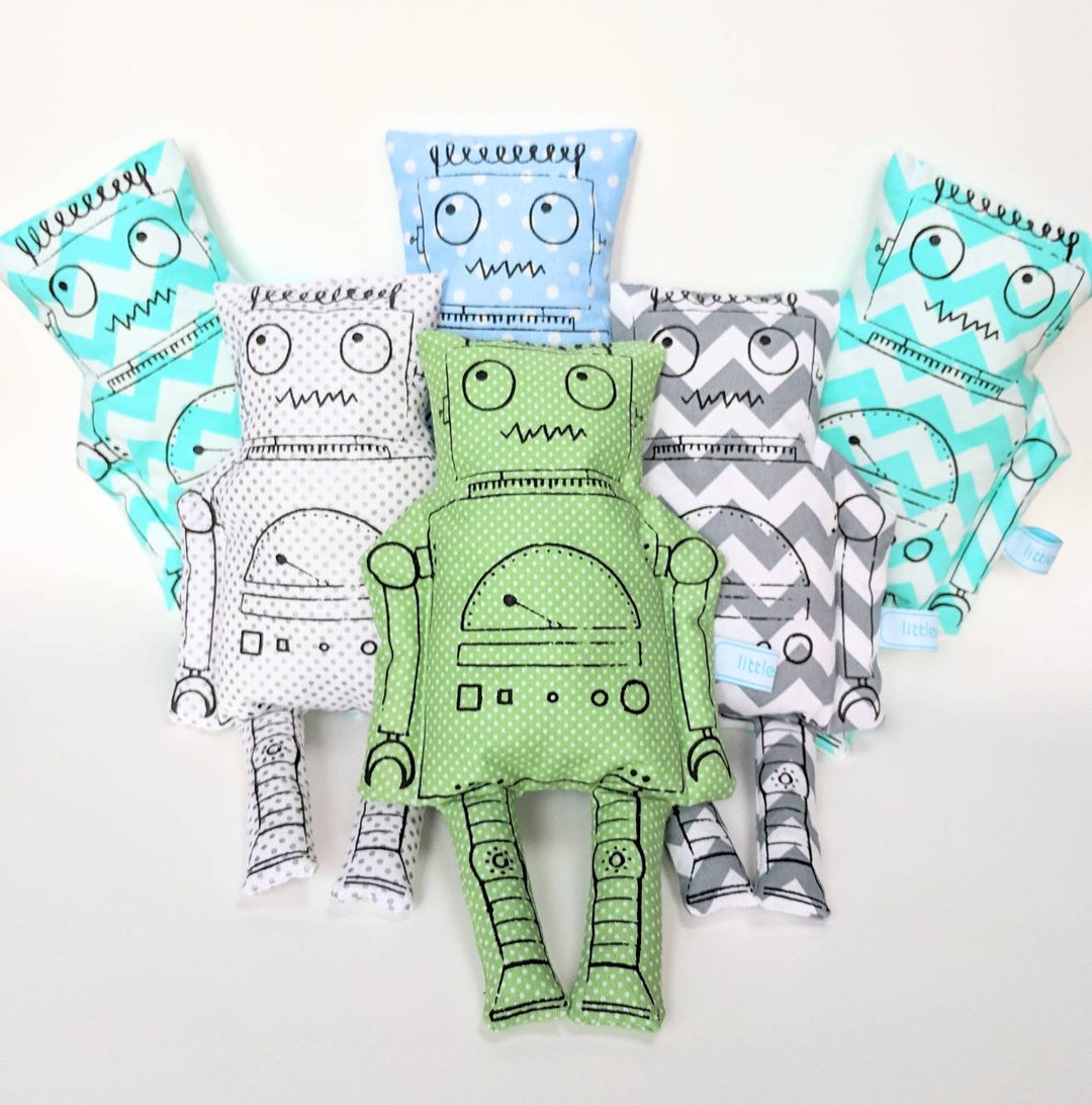 Kids Toy Robot. Screen Printed Soft Robot Toy. Aqua Chevron, Green ...