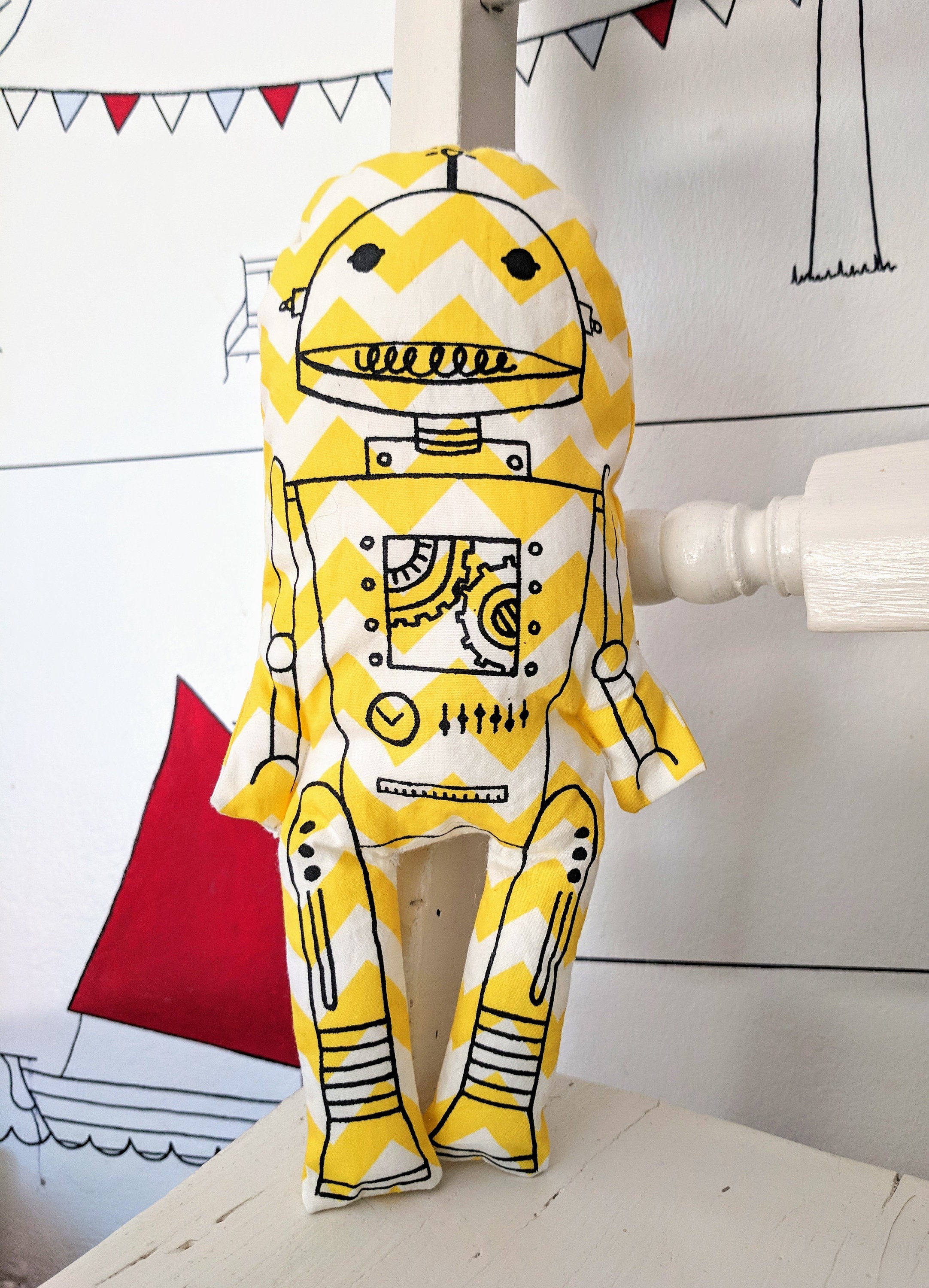 Screen Printed Toy Robot. Original Design. Stuffed Soft Plush Toy ...