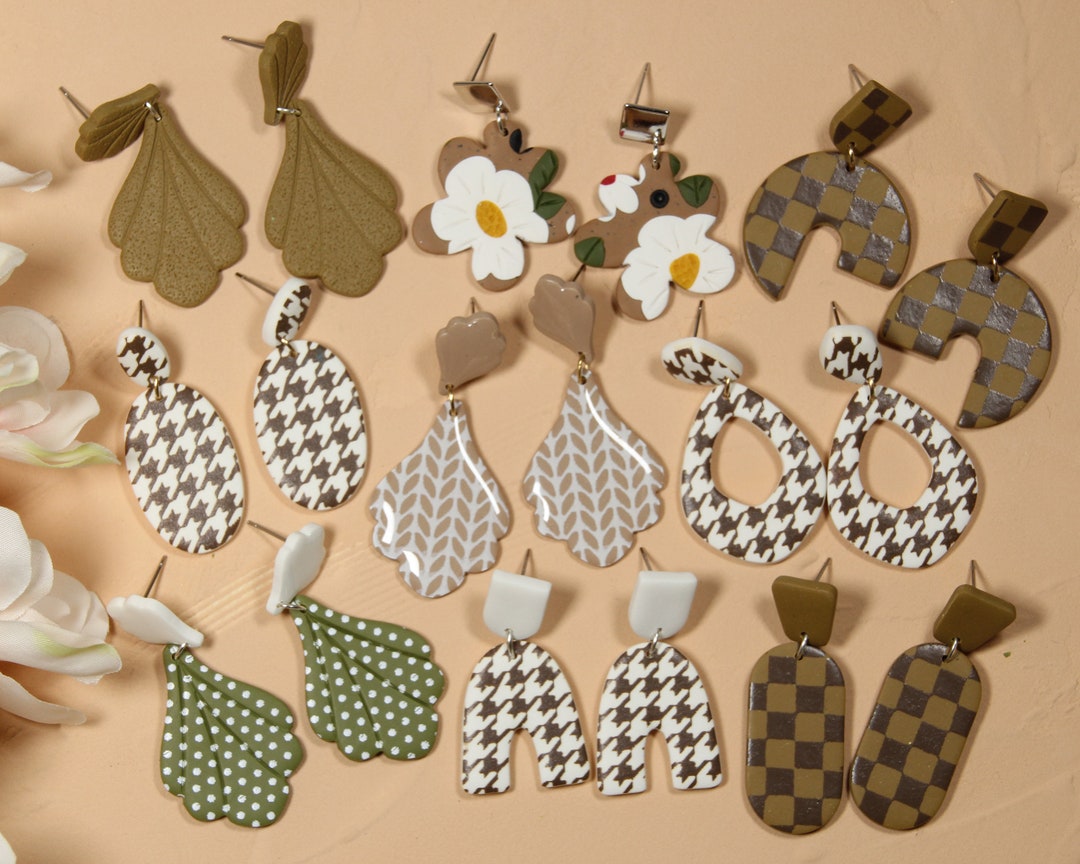 NEUTRAL PATTERNS Collection // Checker Earrings, Houndstooth Earrings ...