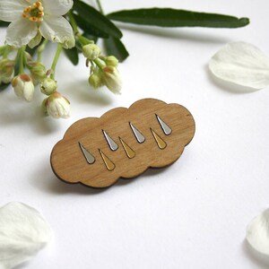 Cloud Brooch, Nimbus Wedding Accessory, Natural Wood Wooden Jewellery, Bridemaids Gift, Gold ...