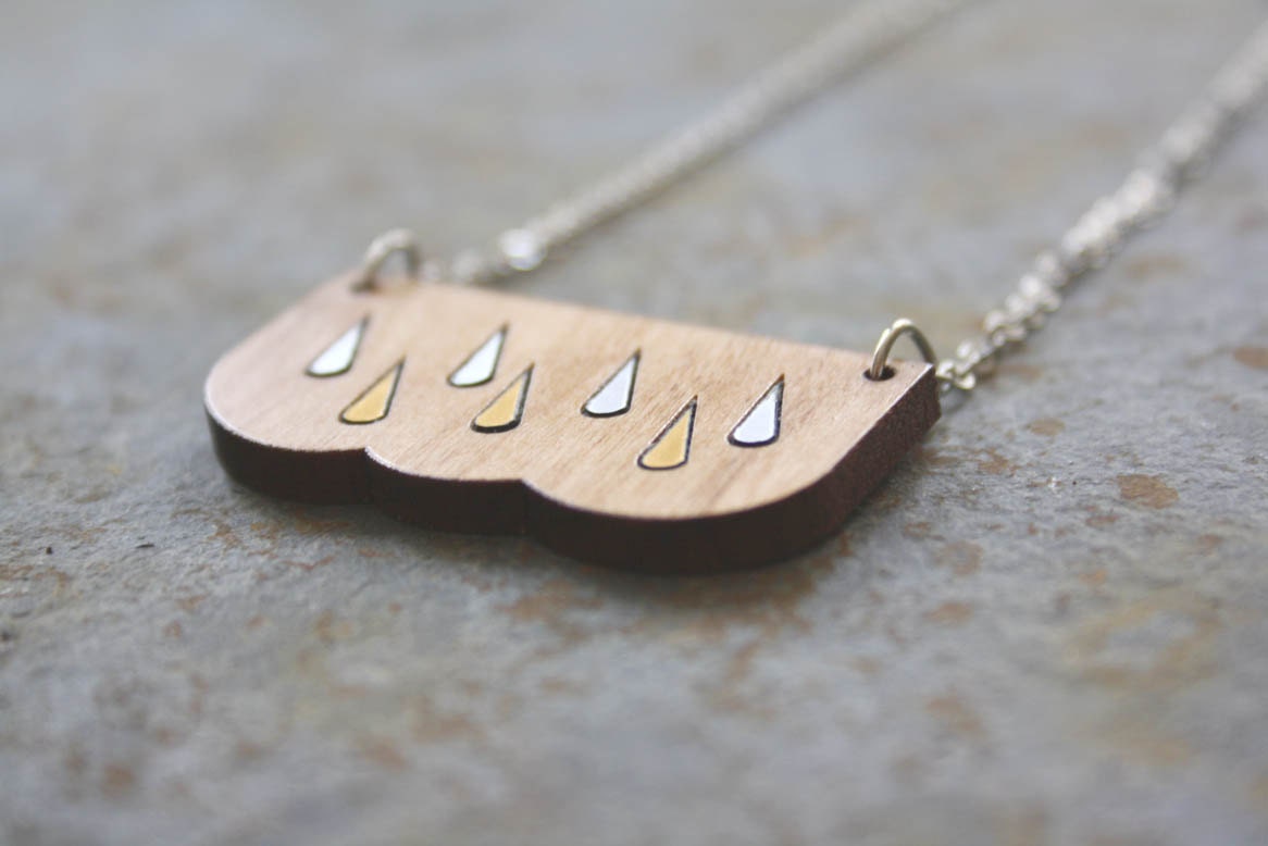 Cloud Rain Necklace Wooden Collar Gold Silver Color Pattern - Etsy