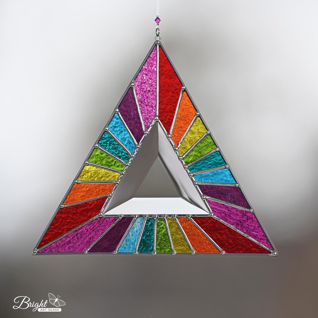 Geometric Stained Glass Suncatcher Triangle Bevel Prism Ornament ...