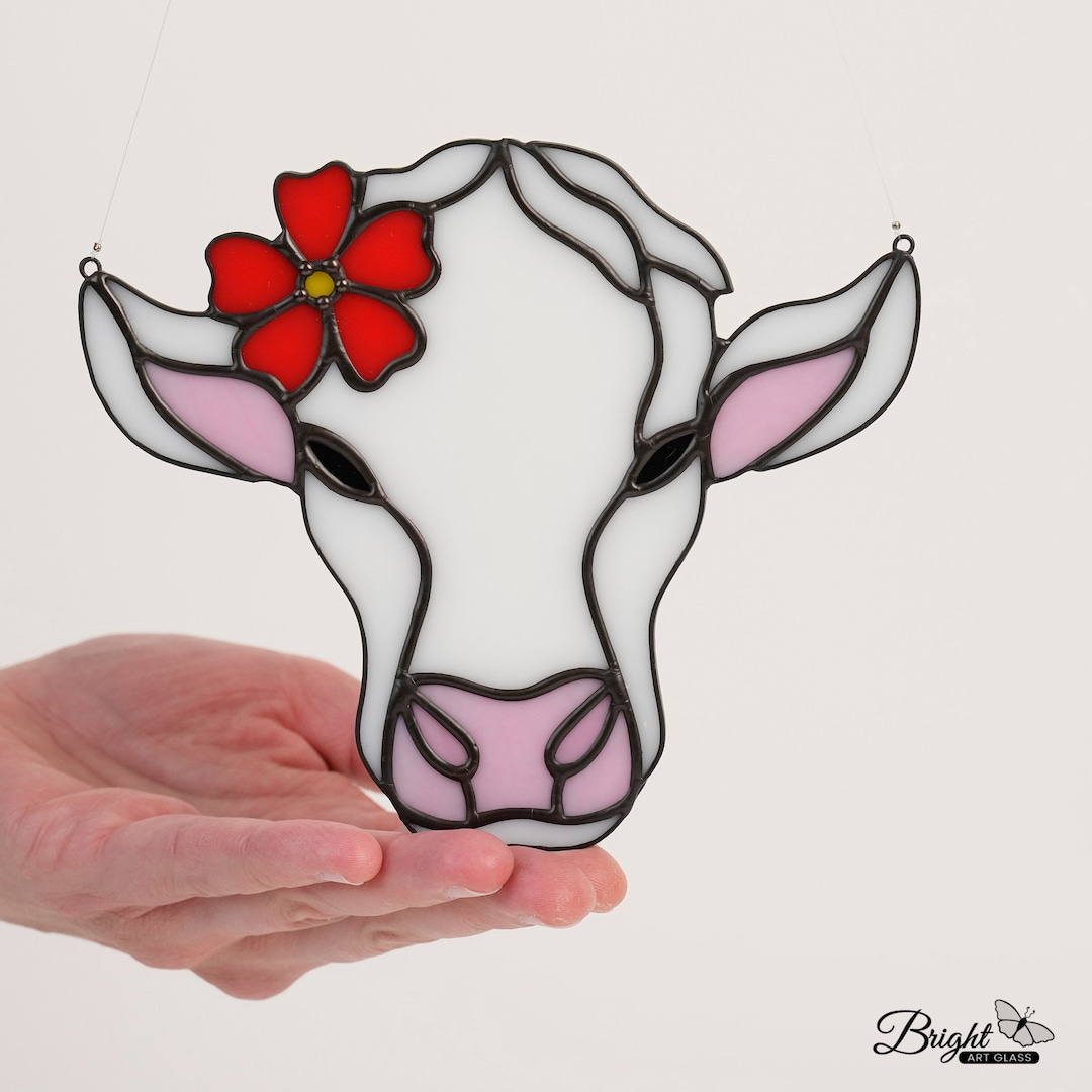 Cow, White Cow, Stained Glass Cow, Cow Suncatcher, Stain Glass Cow ...
