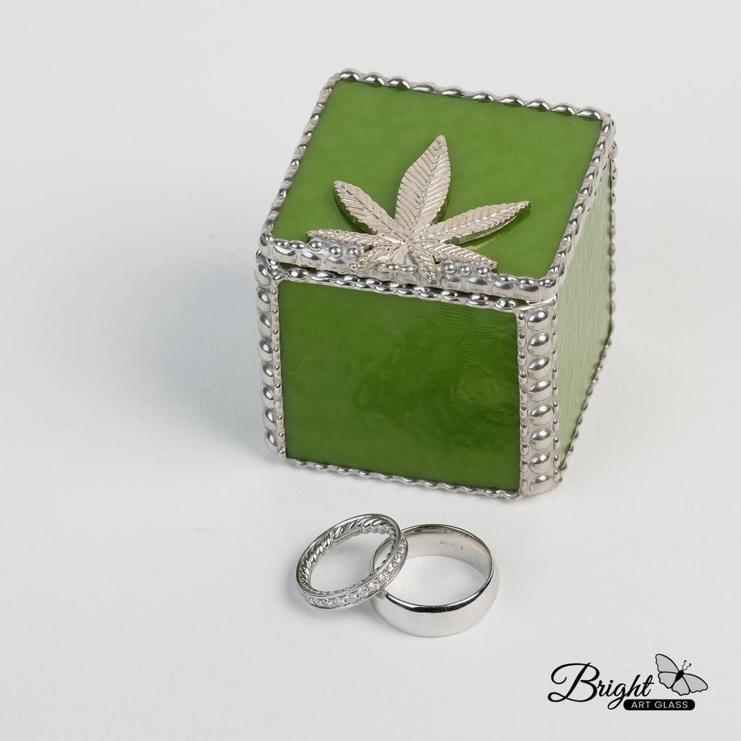 Proposal Box, Stained Glass Box, Tiny Box, Jewelry Box, Marijuana Leaf Ring Box, Bridesmaid Gift ...