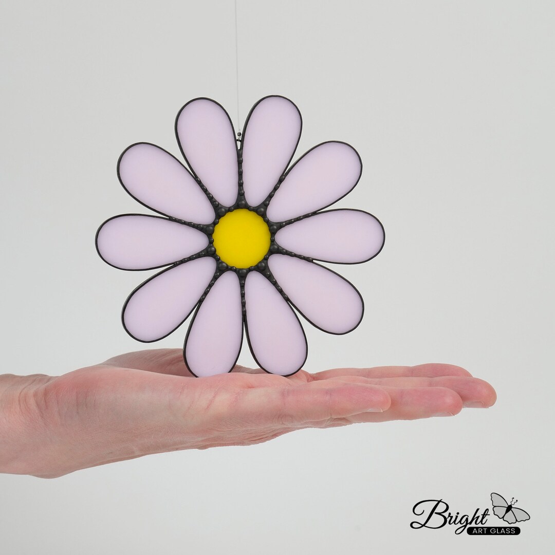 Stained Glass Pastel Pink Daisy Suncatcher, Stain Glass Daisy Flower ...