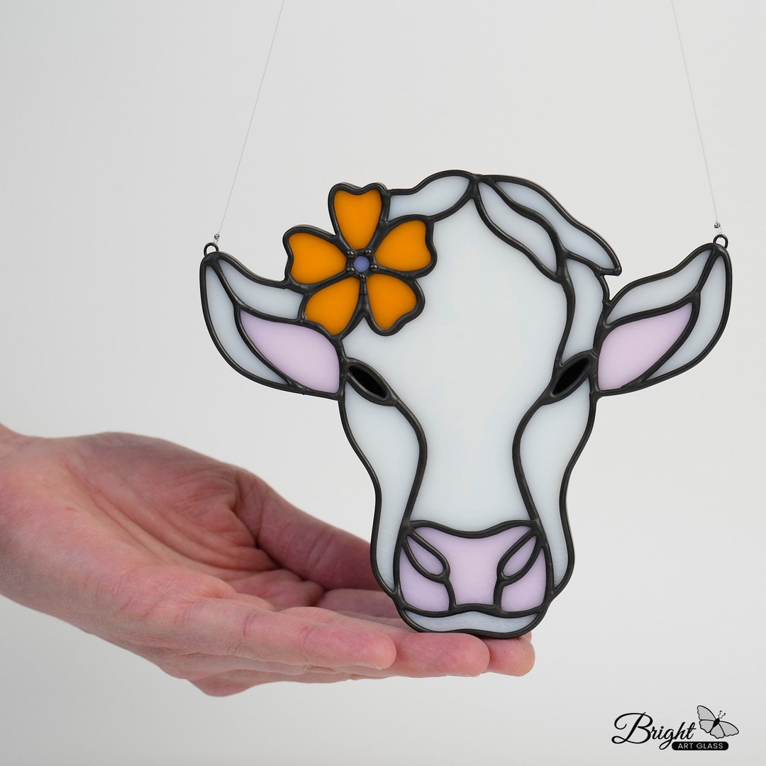 Cow, White Cow, Stained Glass Cow, Cow Suncatcher, Stain Glass Cow ...