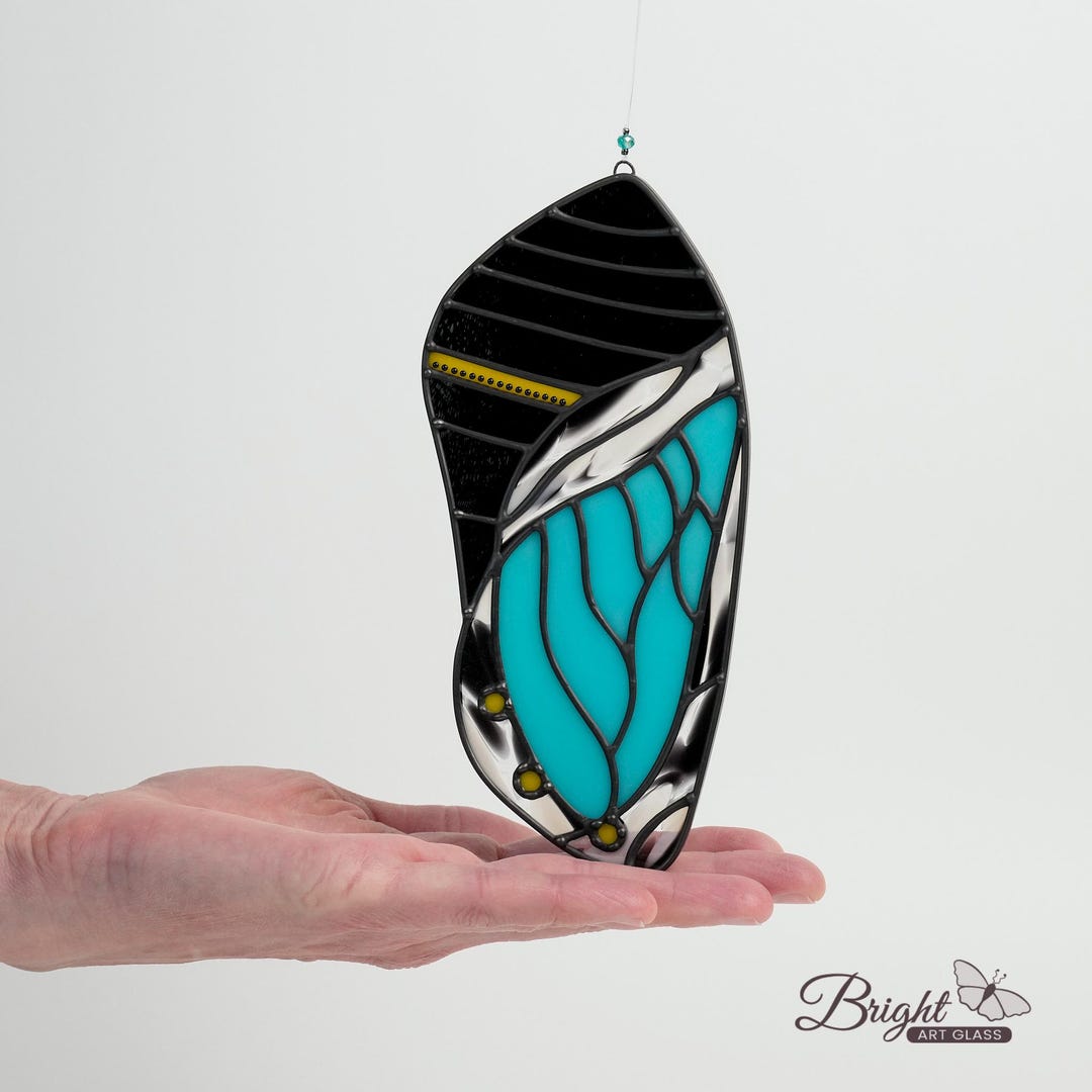 Turquoise Monarch Butterfly Chrysalis, Stained Glass Suncatcher ...