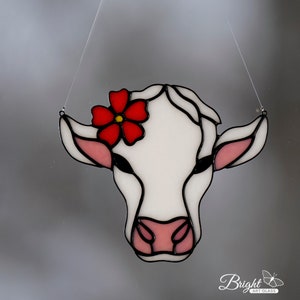 Cow, White Cow, Stained Glass Cow, Cow Suncatcher, Stain Glass Cow ...