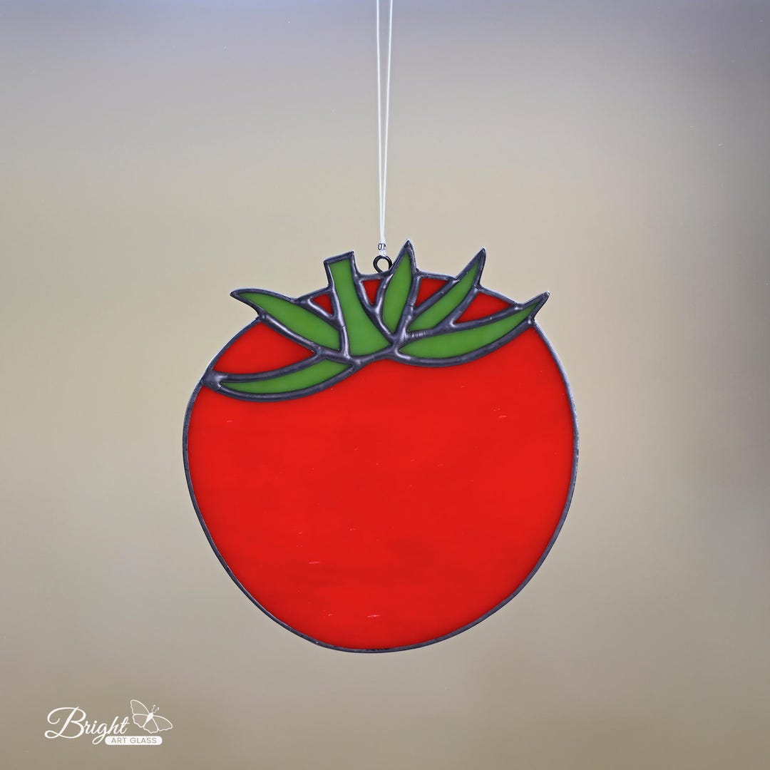 Stained Glass Tomato Suncatcher Ornament Handmade Kitchen Window or ...