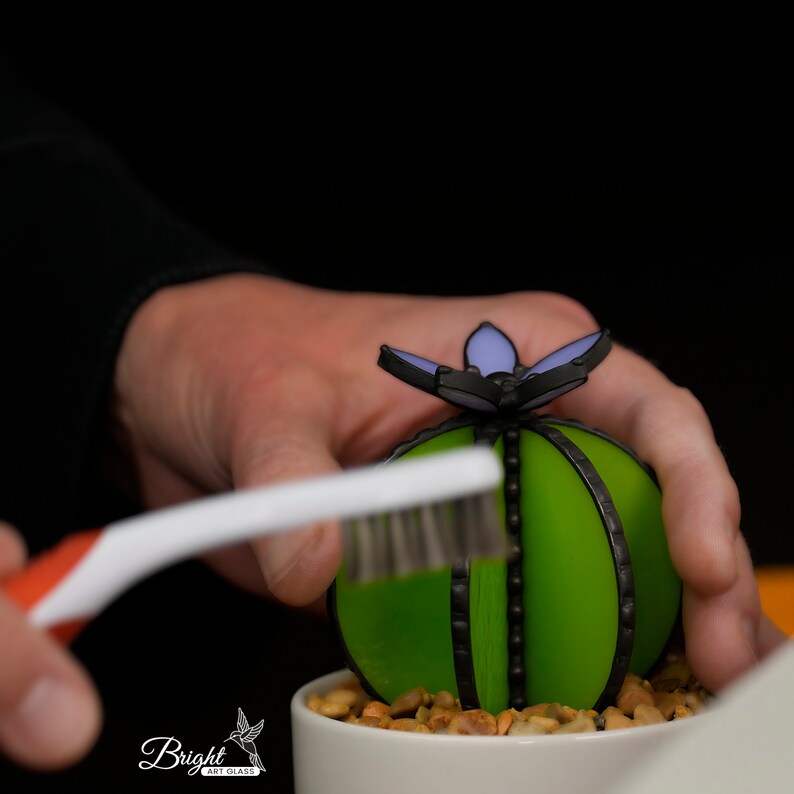 Medium Stained Glass Cactus Plant Stick Potted Green Glass - Etsy