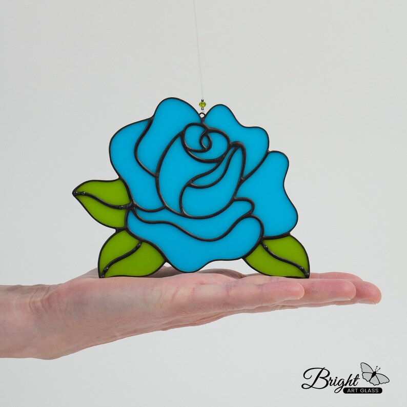Stained Glass Blue Rose Suncatcher: Spring Window Decor - Etsy