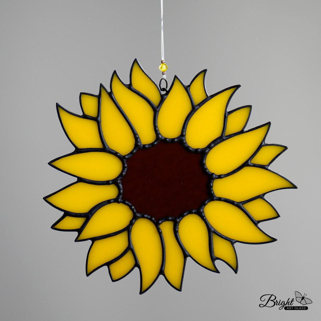 Yellow Sunflower Art, Stained Glass Sunflower Suncatcher, Stain Glass ...