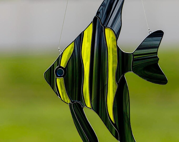Stained Glass Angel Fish Suncatcher, Stain Glass Angel Fish Ornament ...
