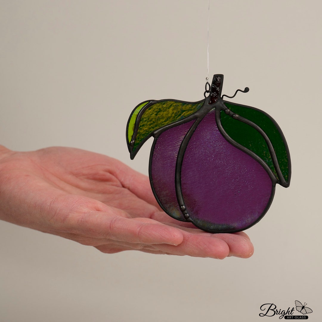 Plum, Stained Glass Plum Suncatcher, Stain Glass Plum Ornament, Fruit ...